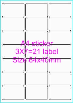 A4 size pre-cut sticker label size 64 x 40 mm | Unicell