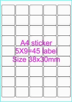 A4 size pre-cut sticker label size 38 x 30 mm | Unicell