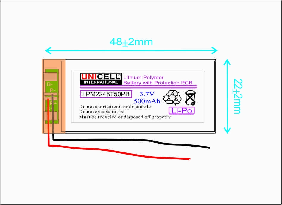 3.7V 500mAh 502248 Lithium polymer battery | Unicell