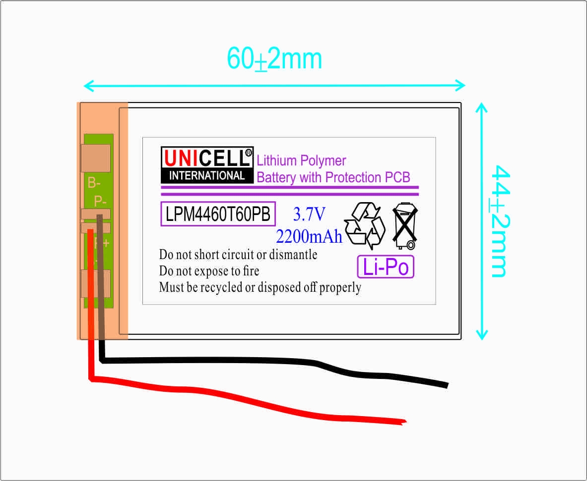 3.7V 2200mAh 604460 Lithium polymer battery | Unicell