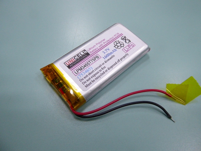 3.7V 1600mAh 753465 Lithium polymer battery | Unicell